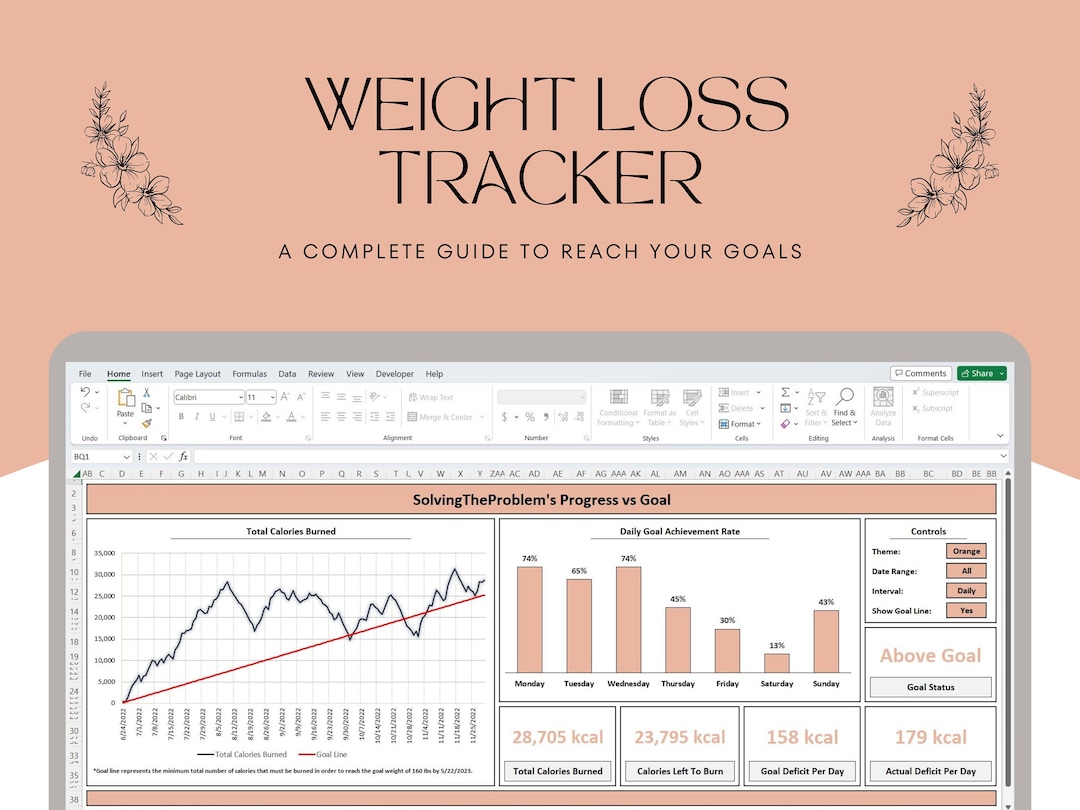 Weight Loss Tracker and Fitness Template, User Friendly Excel Planner ...