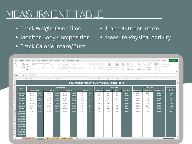 Gray Weight Loss Tracker and Fitness Template, User Friendly Excel ...