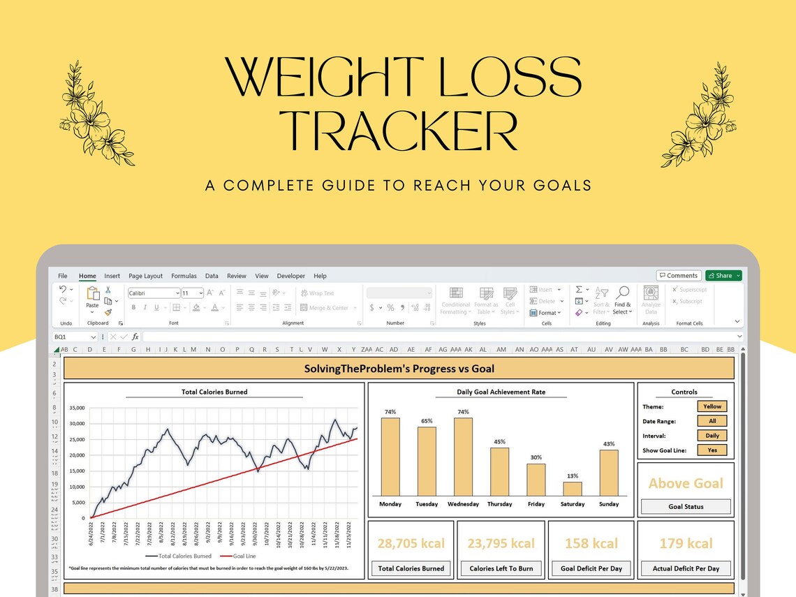 Yellow Weight Loss Tracker & Fitness Template, User Friendly Excel ...