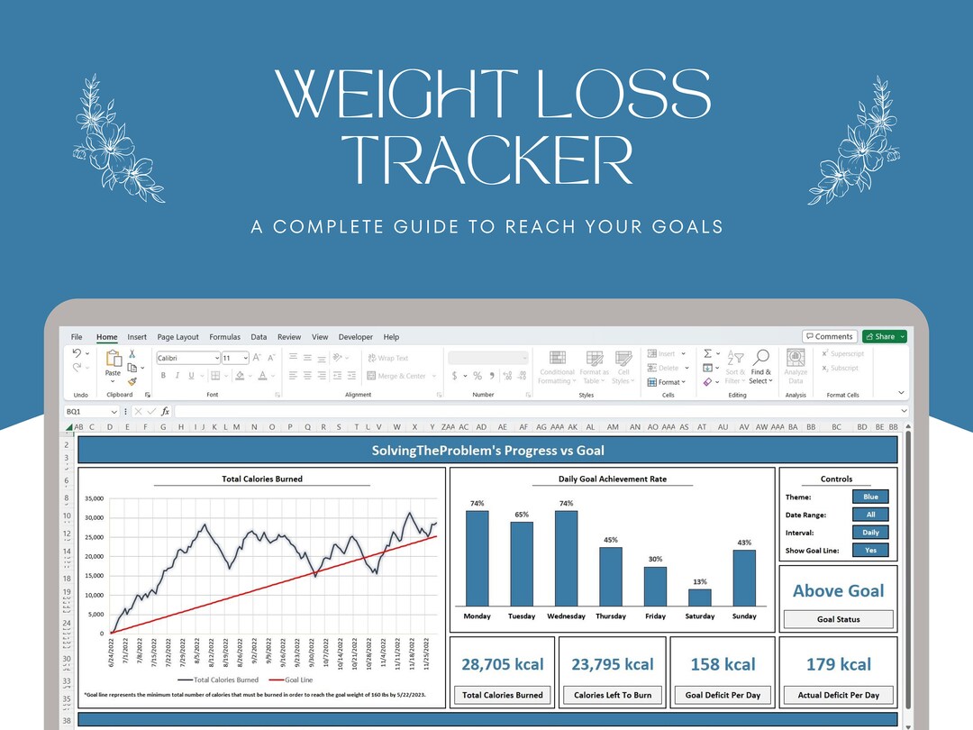 Blue Weight Loss Tracker and Fitness Template, User Friendly Excel ...