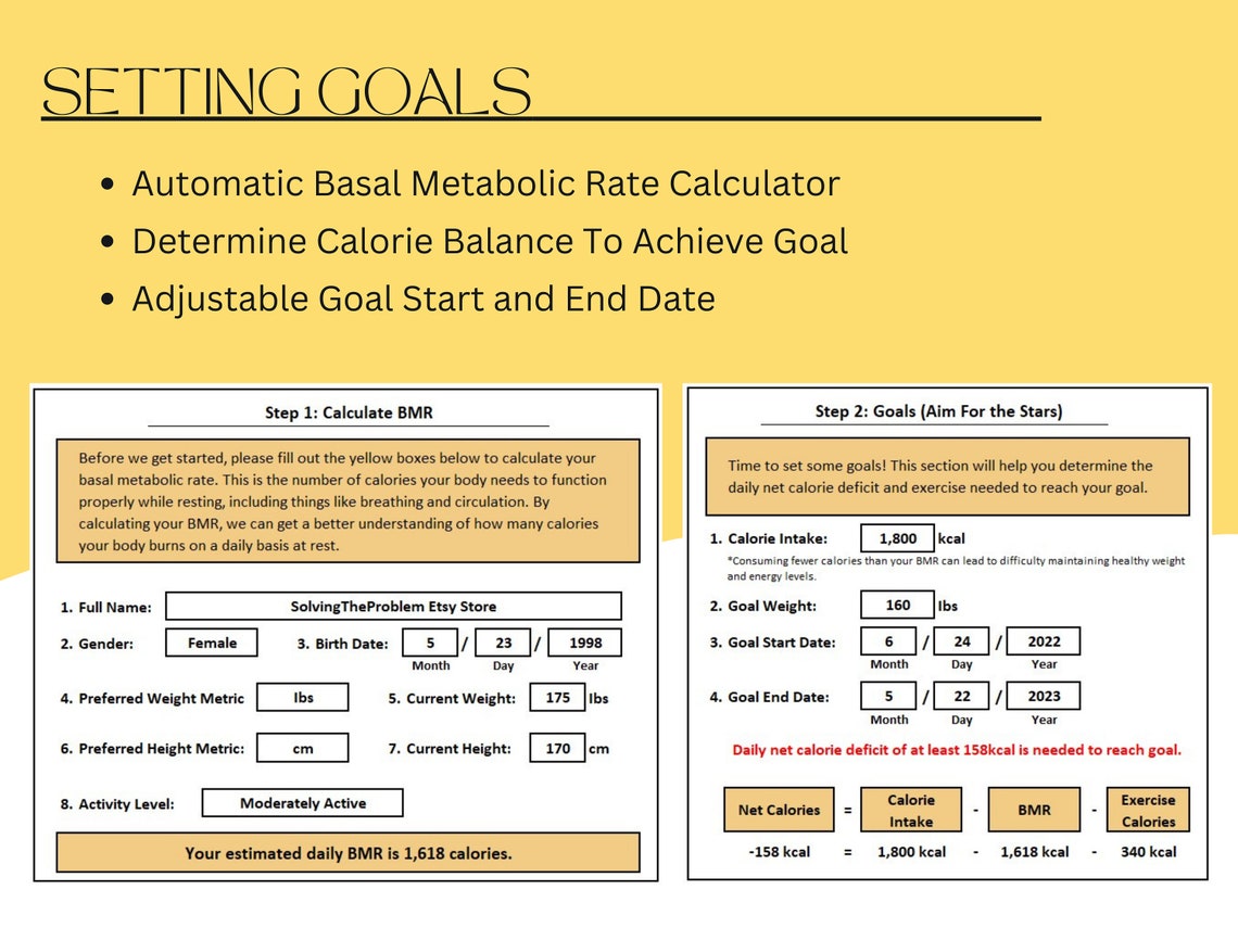 Yellow Weight Loss Tracker & Fitness Template, User Friendly Excel ...