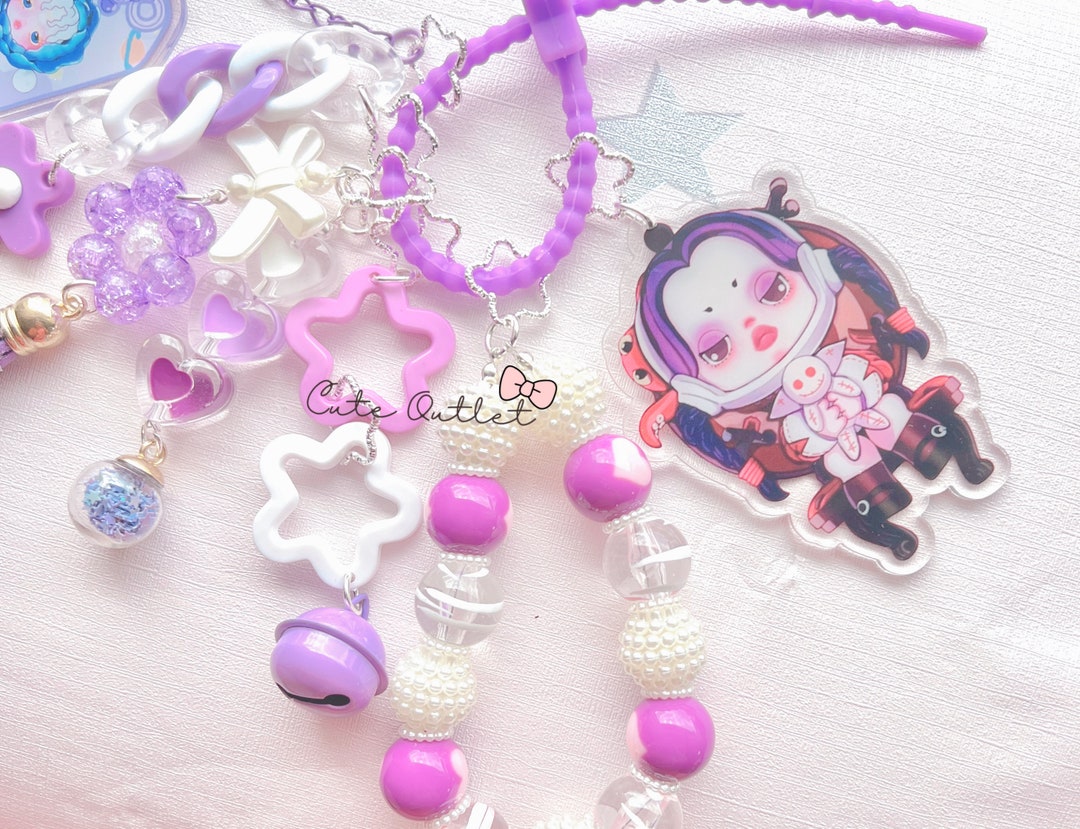 Skullpanda Bling Bling Purple Ornament Bag Charm Keychains Decoden DIY ...