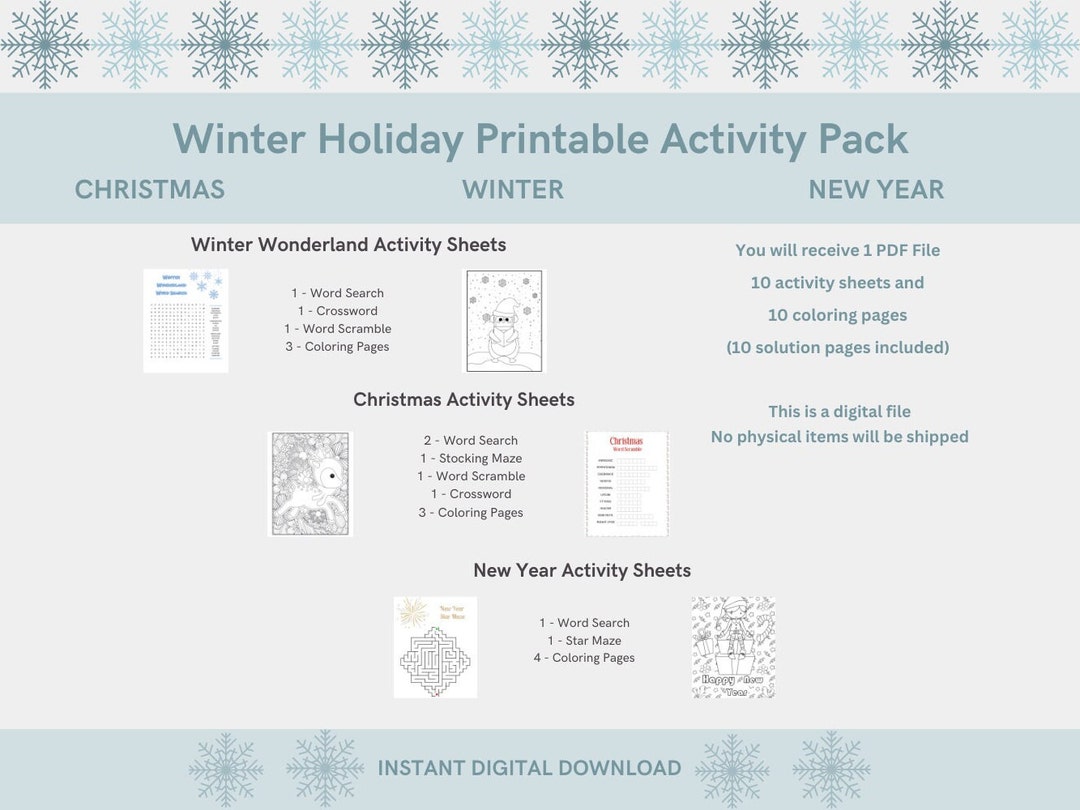 Winter Activity Printable, Christmas Activity Printable, New Year ...