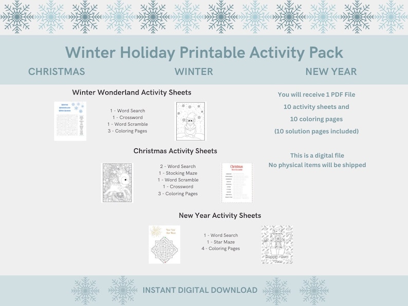 Winter Activity Printable, Christmas Activity Printable, New Year ...