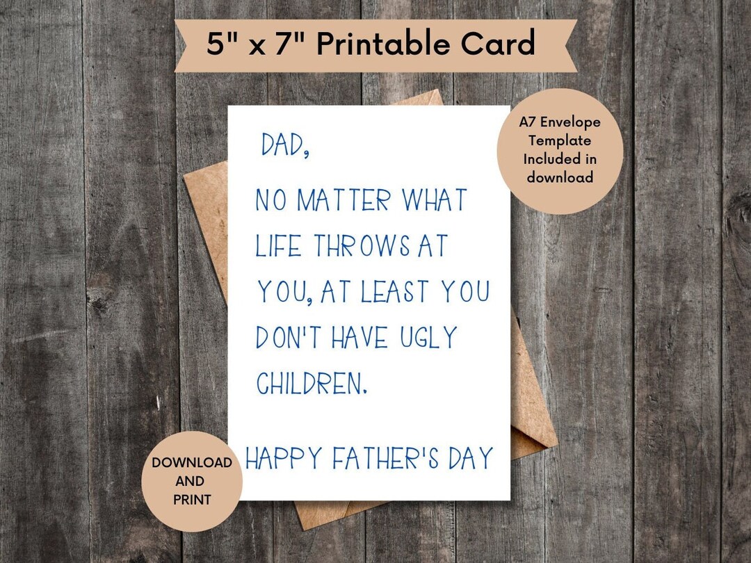 Father's Day Printable Card/funny Father's Day/instant Download Pdf ...