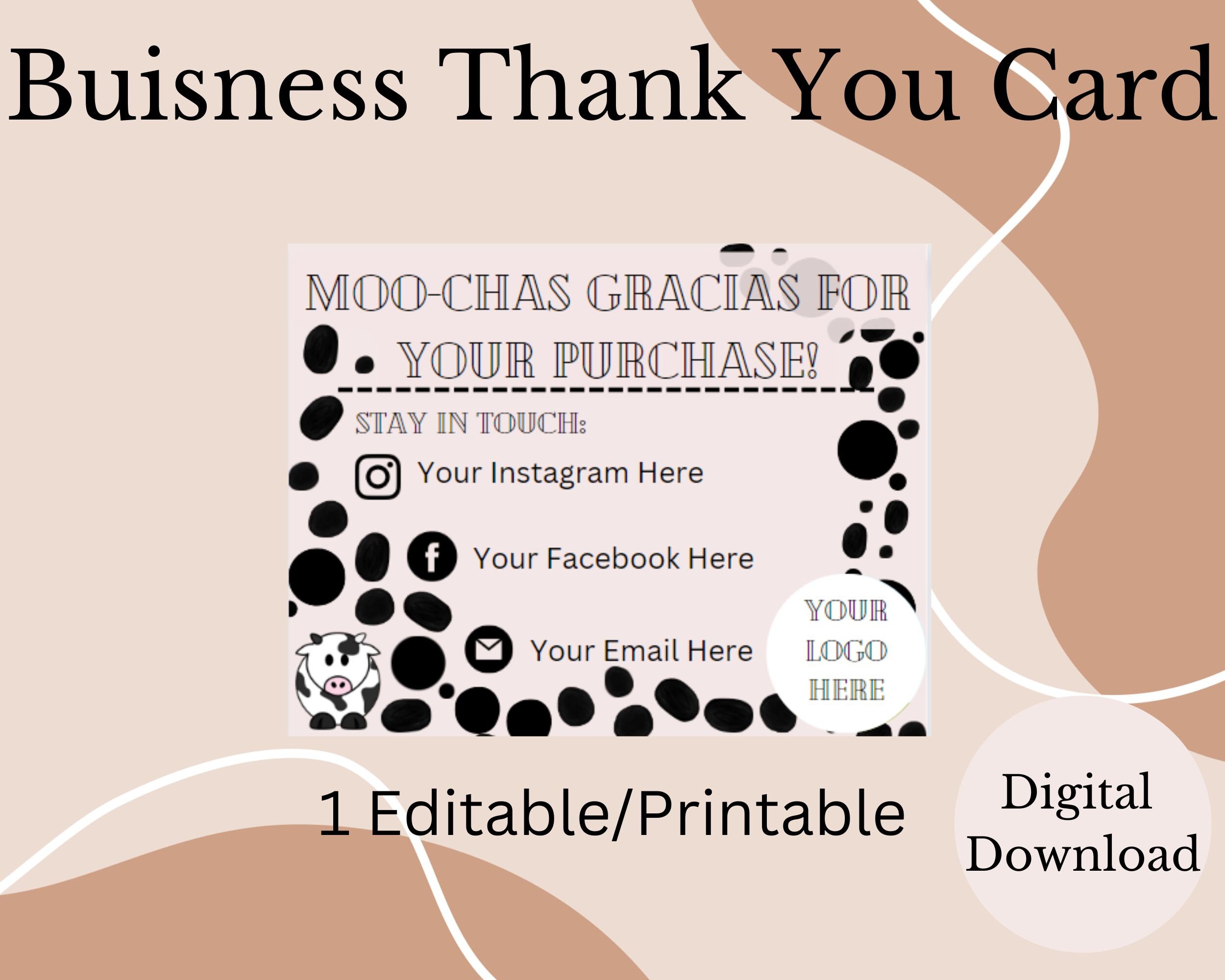 Cow Design Business Thank You Card Template, Printable/editable Moo ...