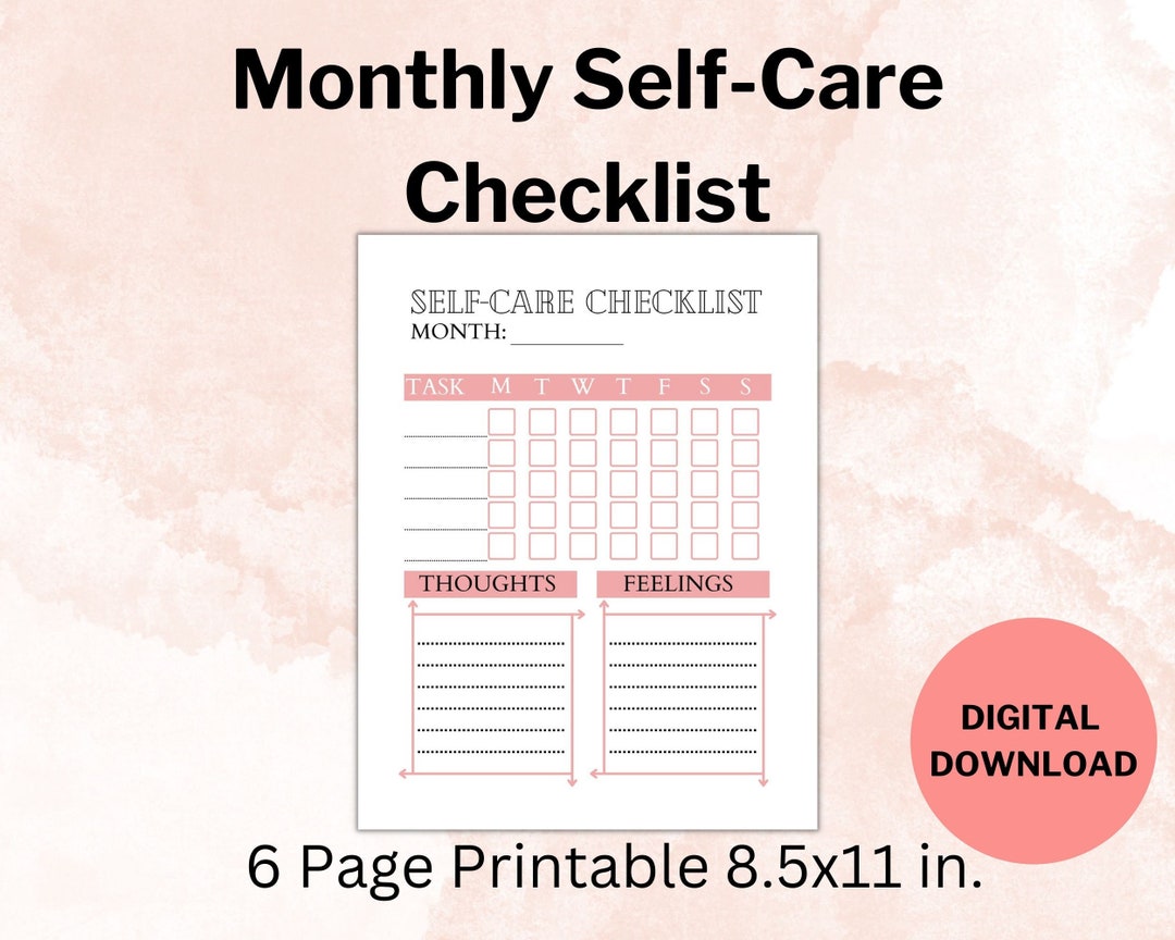6 Monthly Self-care Checklist Pages, Self Love Daily Updated Printable ...