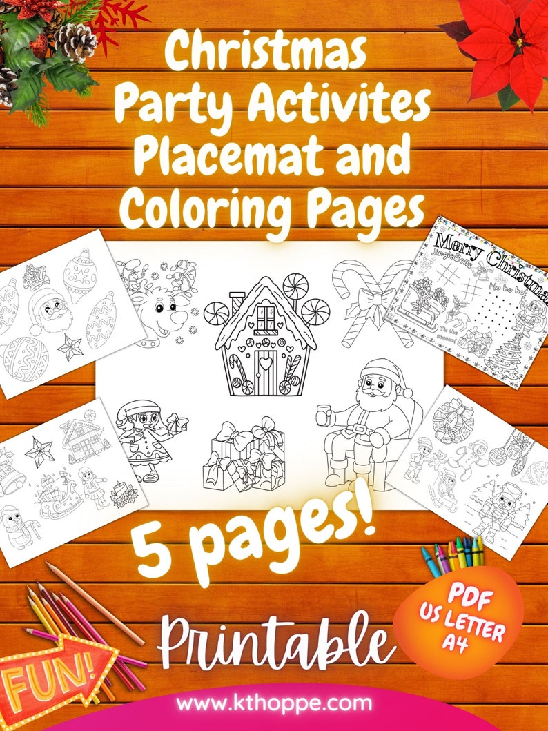 Christmas Coloring Placemat, Christmas Party Coloring Page, Kids ...