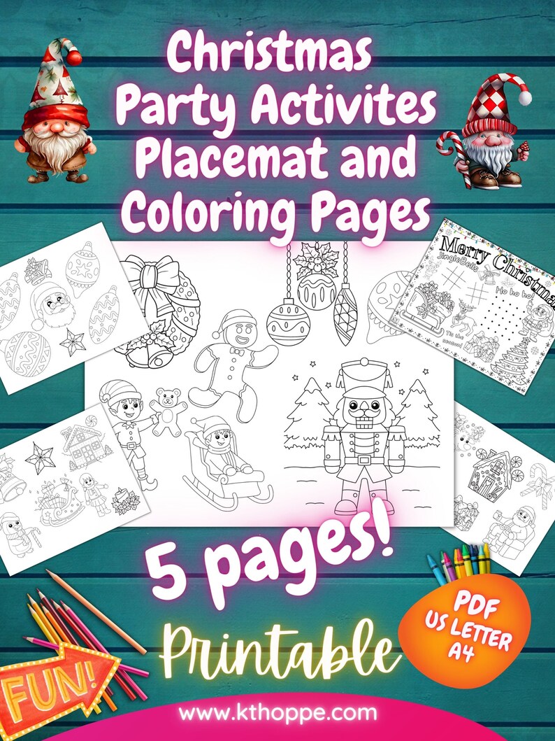 Christmas Coloring Placemat, Christmas Party Coloring Page, Kids ...