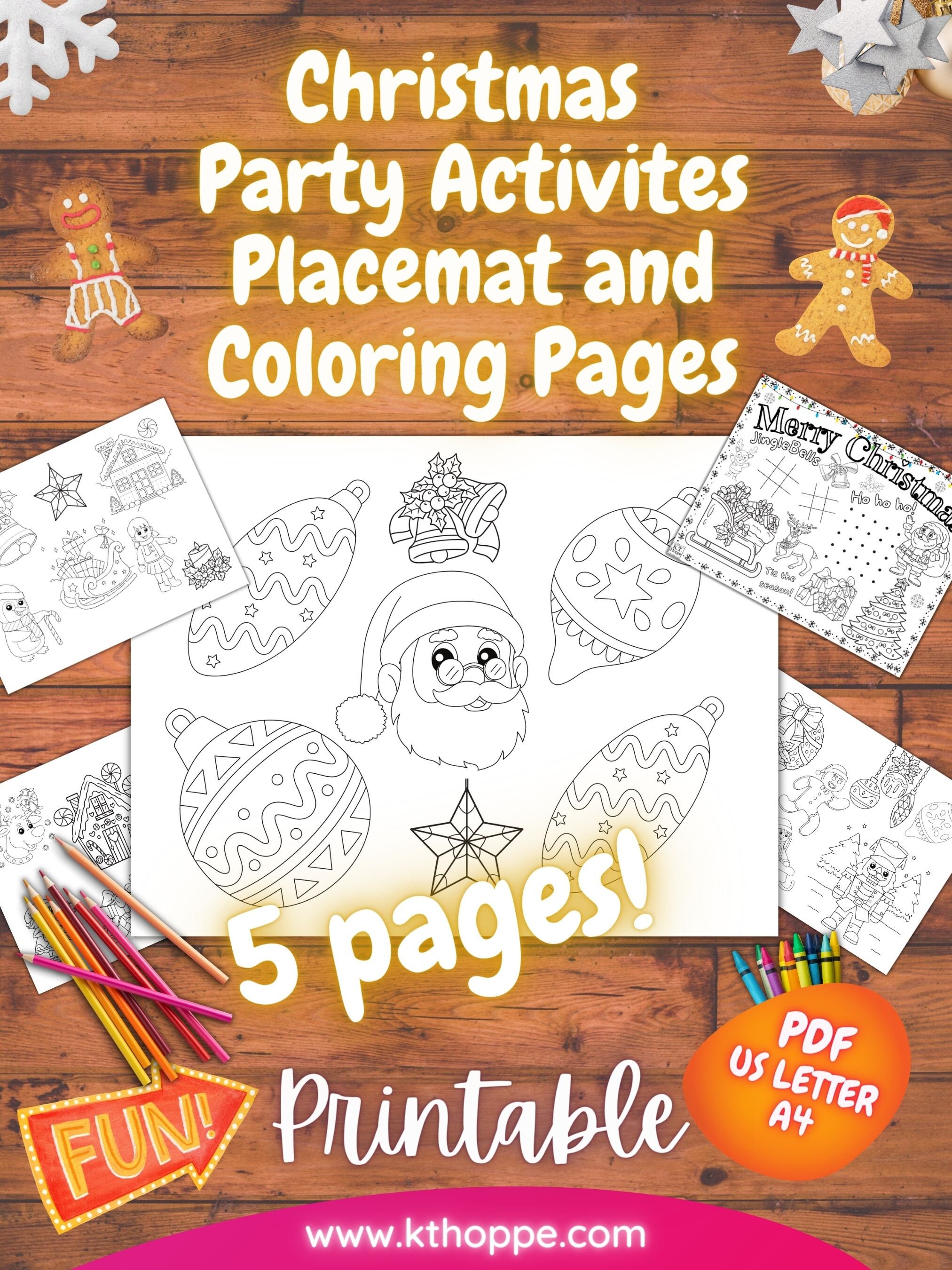 Christmas Coloring Placemat, Christmas Party Coloring Page, Kids ...