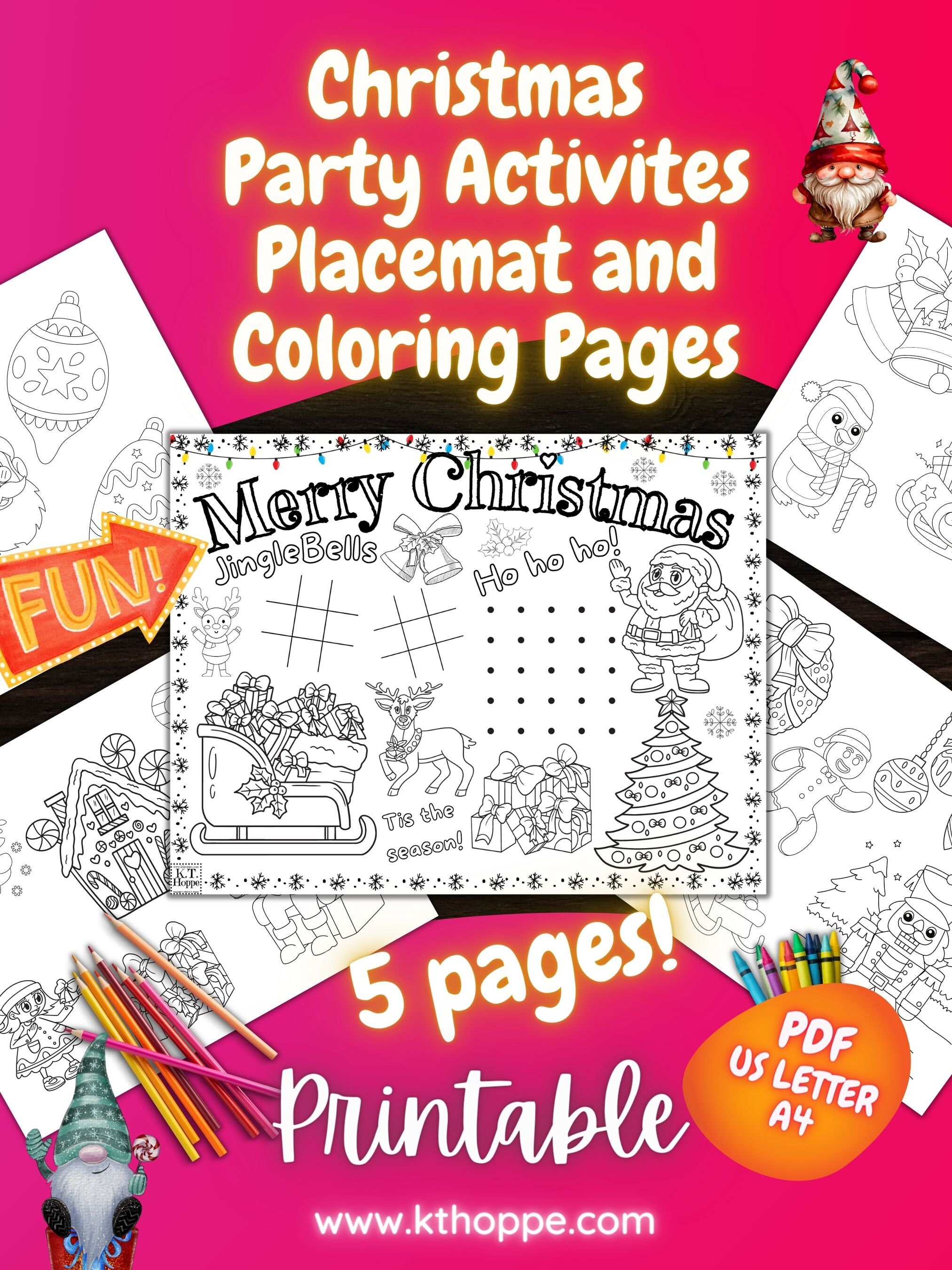 Christmas Coloring Placemat, Christmas Party Coloring Page, Kids ...
