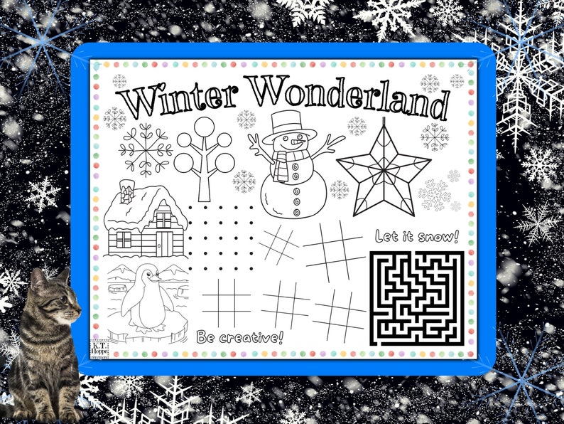 Winter Coloring Placemat, Christmas Party Coloring Page, Kids Activity ...