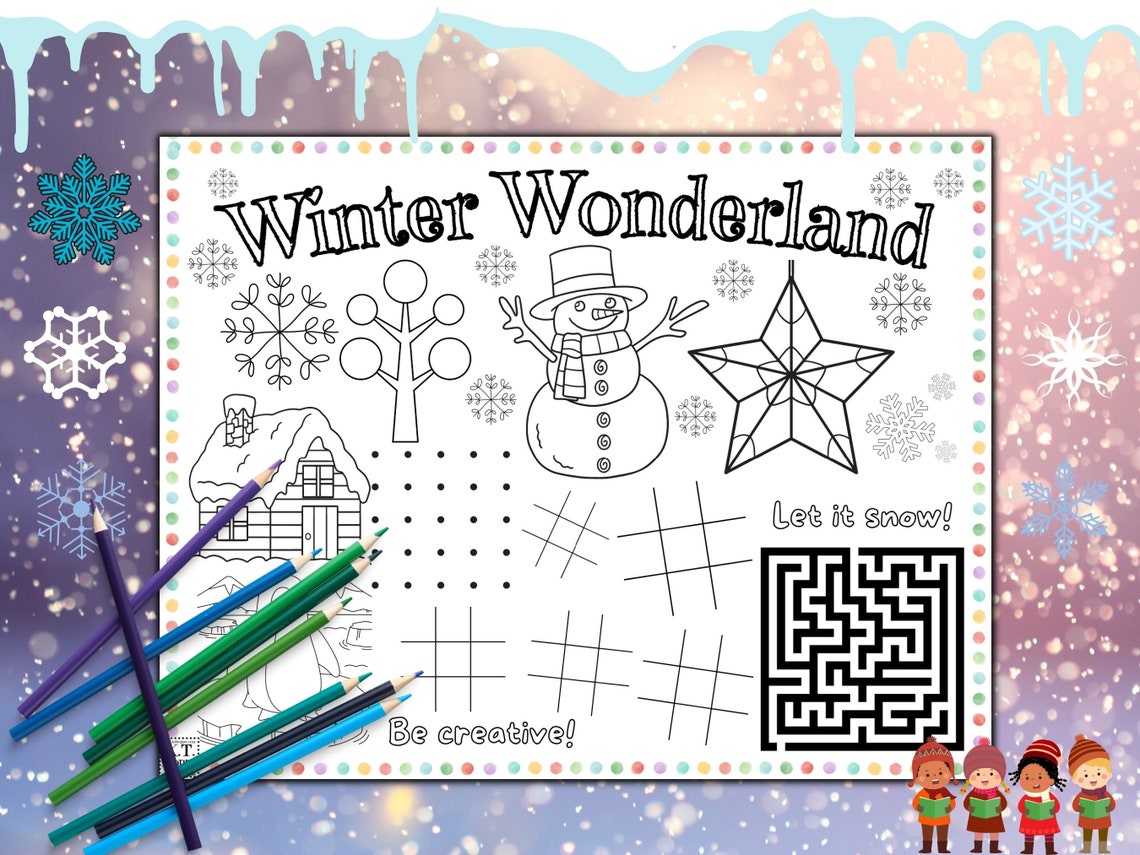 Winter Coloring Placemat, Christmas Party Coloring Page, Kids Activity ...