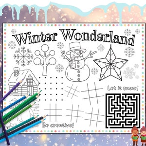 Winter Coloring Placemat, Christmas Party Coloring Page, Kids Activity ...