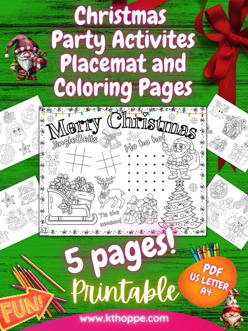 Christmas Coloring Placemat, Christmas Party Coloring Page, Kids ...