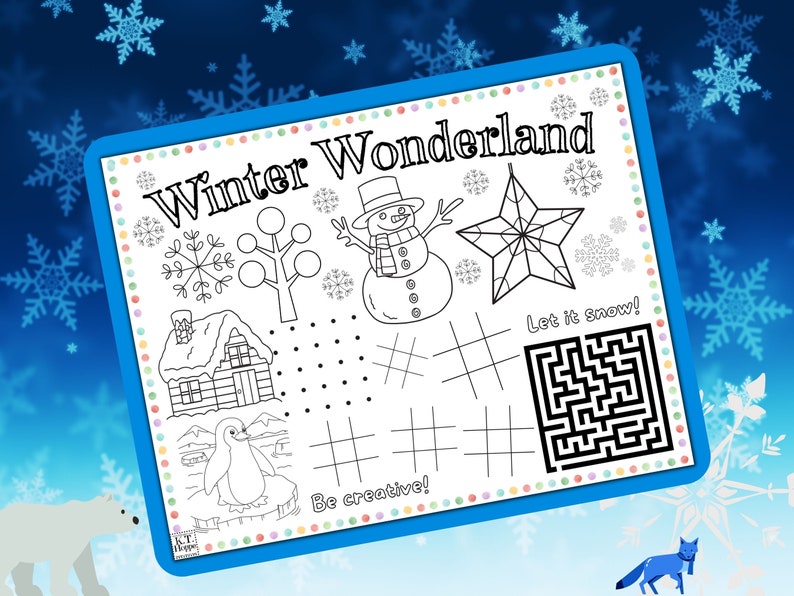 Winter Coloring Placemat, Christmas Party Coloring Page, Kids Activity ...