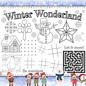 Winter Coloring Placemat, Christmas Party Coloring Page, Kids Activity ...