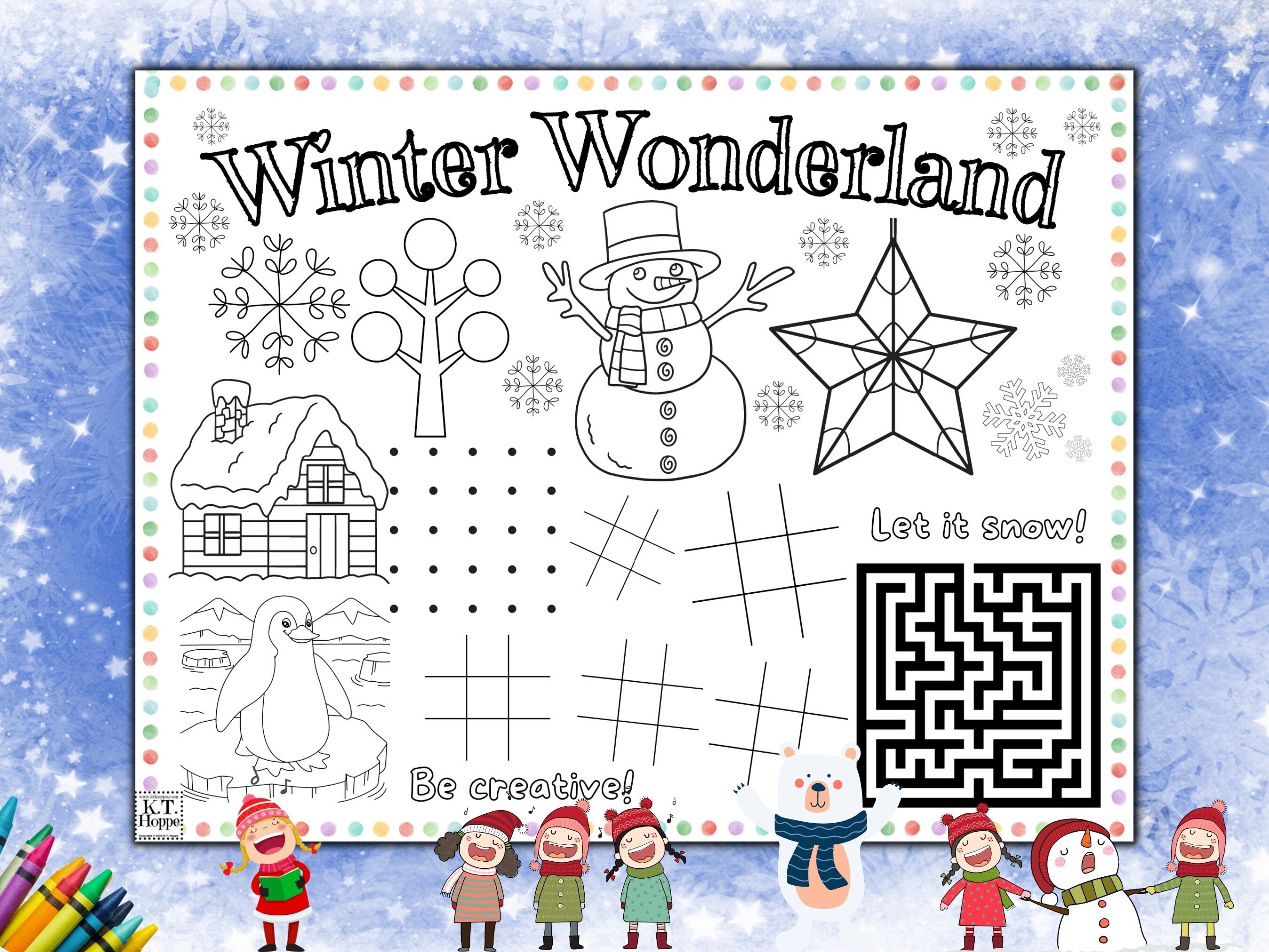 Winter Coloring Placemat, Christmas Party Coloring Page, Kids Activity ...
