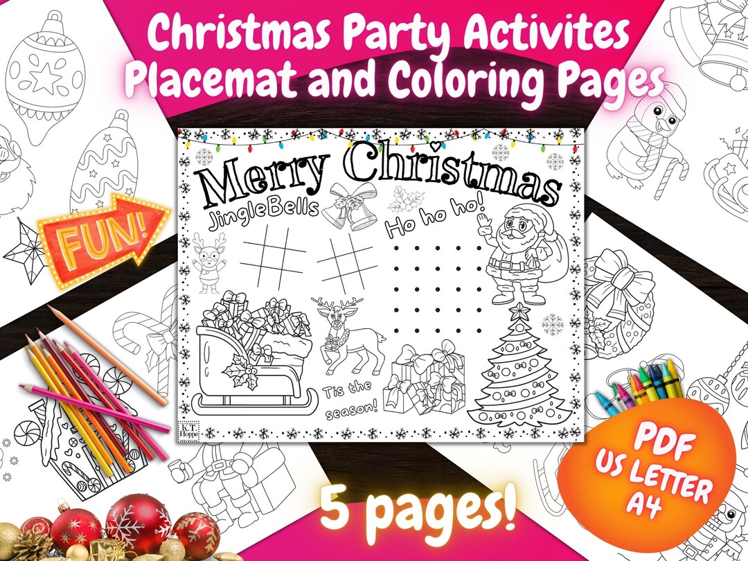 Christmas Coloring Placemat, Christmas Party Coloring Page, Kids ...