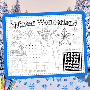 Winter Coloring Placemat, Christmas Party Coloring Page, Kids Activity ...