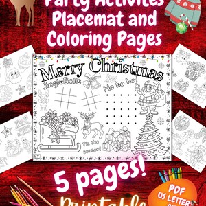 Christmas Coloring Placemat, Christmas Party Coloring Page, Kids ...
