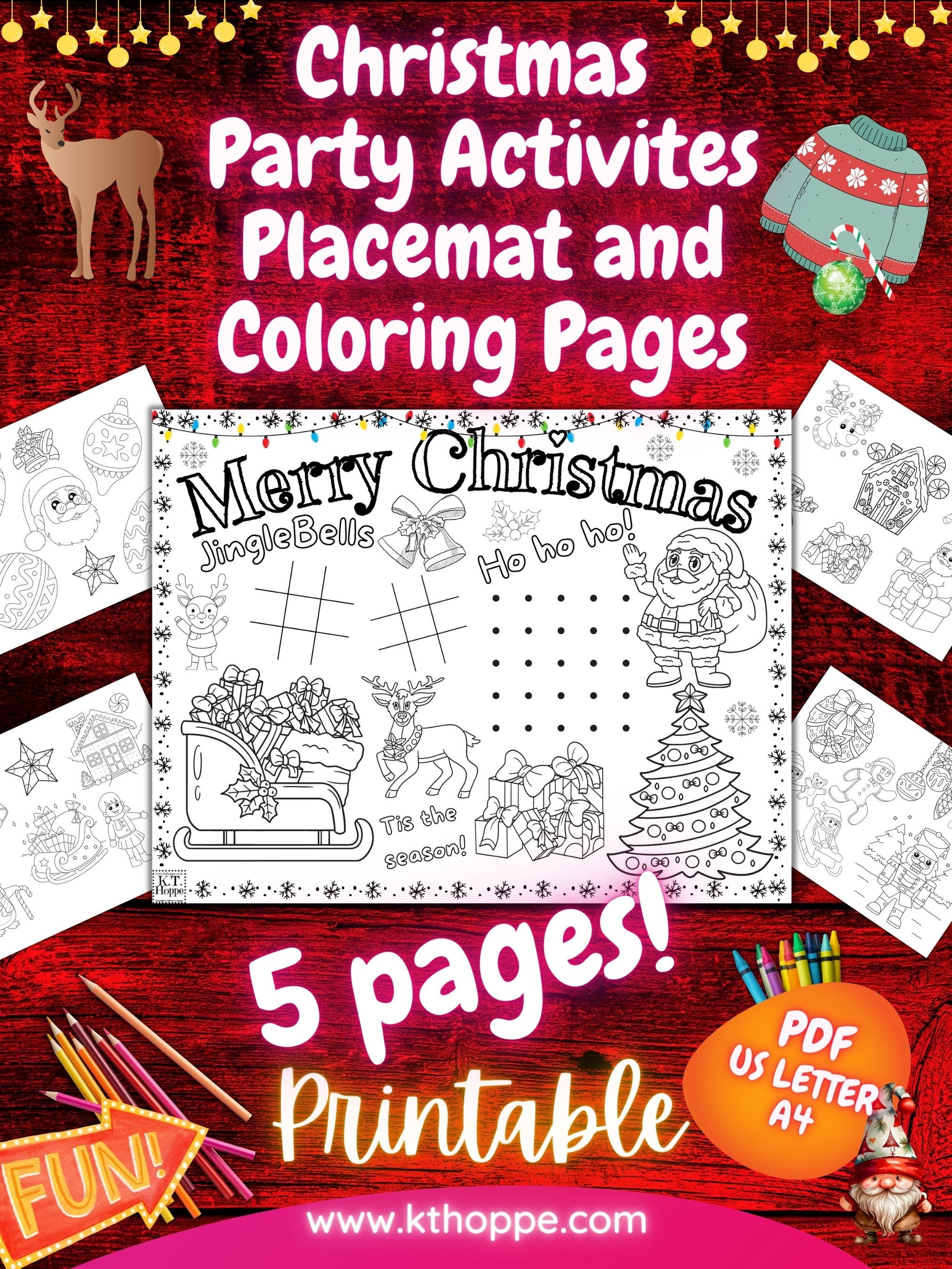 Christmas Coloring Placemat, Christmas Party Coloring Page, Kids ...