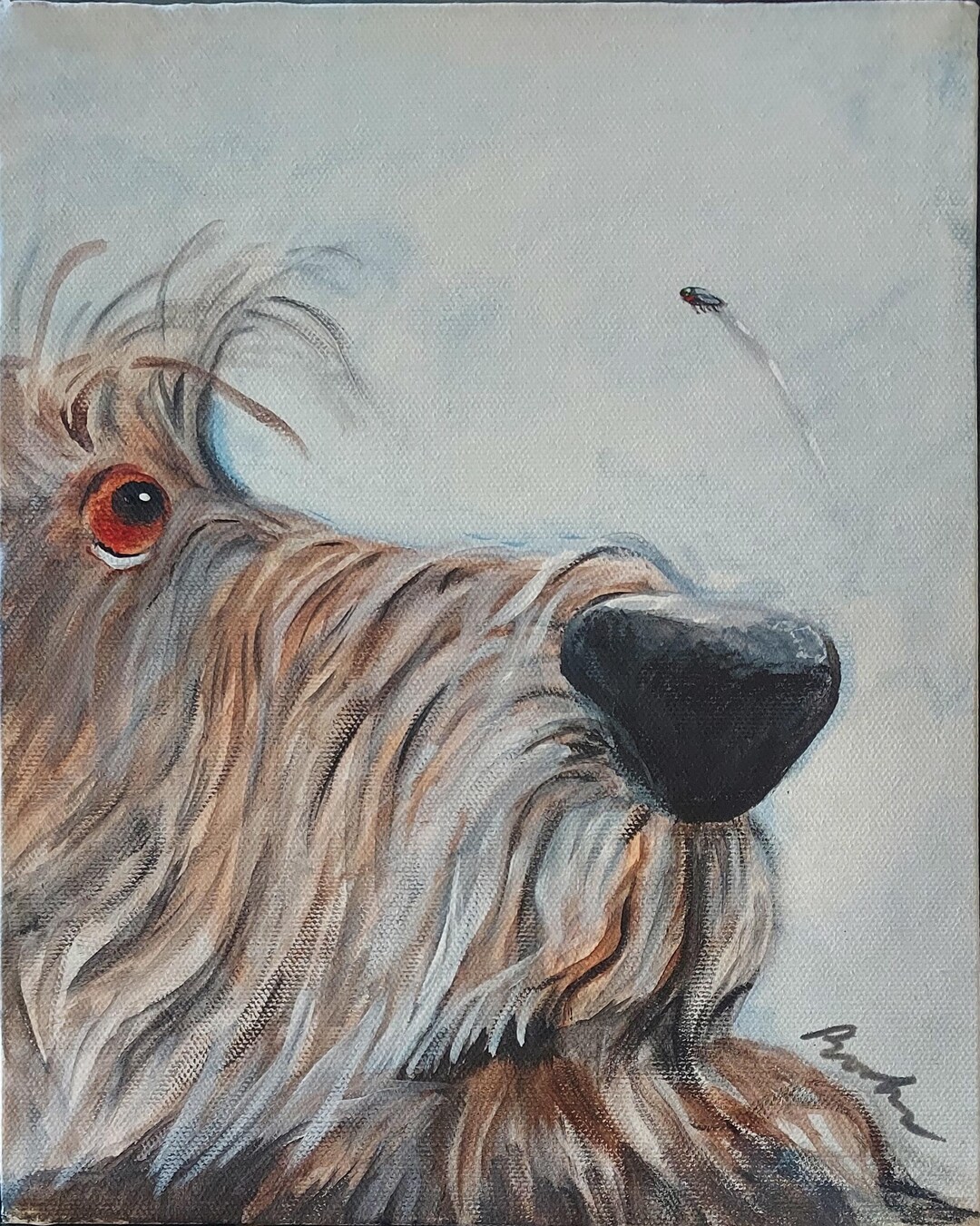 Cute Mutt and Tiny Flea Friend - Original Painting - Lots of Character ...