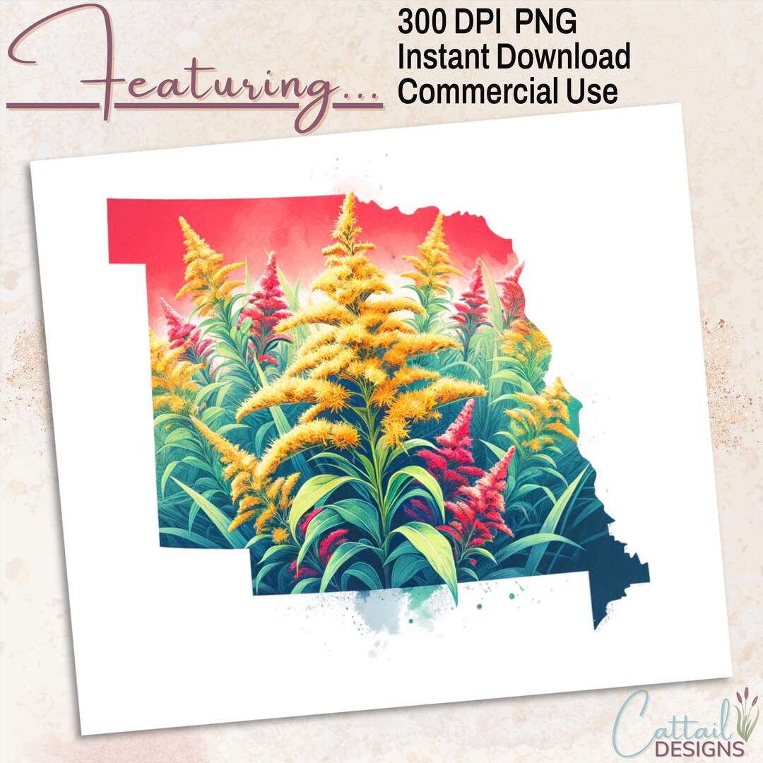 Nebraska Goldenrod PNG: State Flower Sublimation Design (300 DPI ...