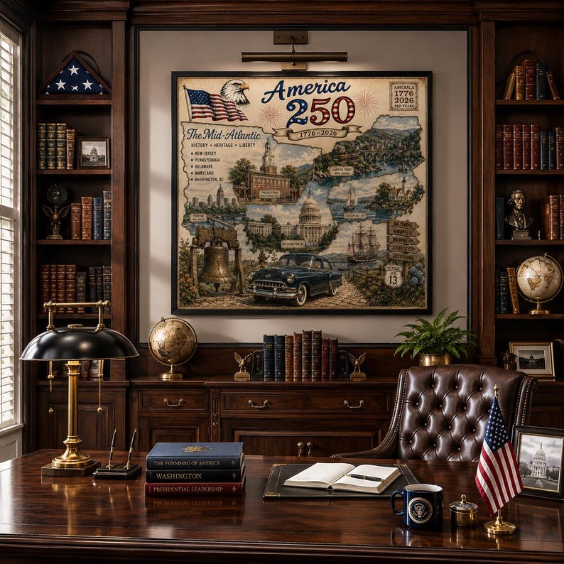 America 250 Mid-atlantic Poster, Colonial History Wall Art, Watercolor ...