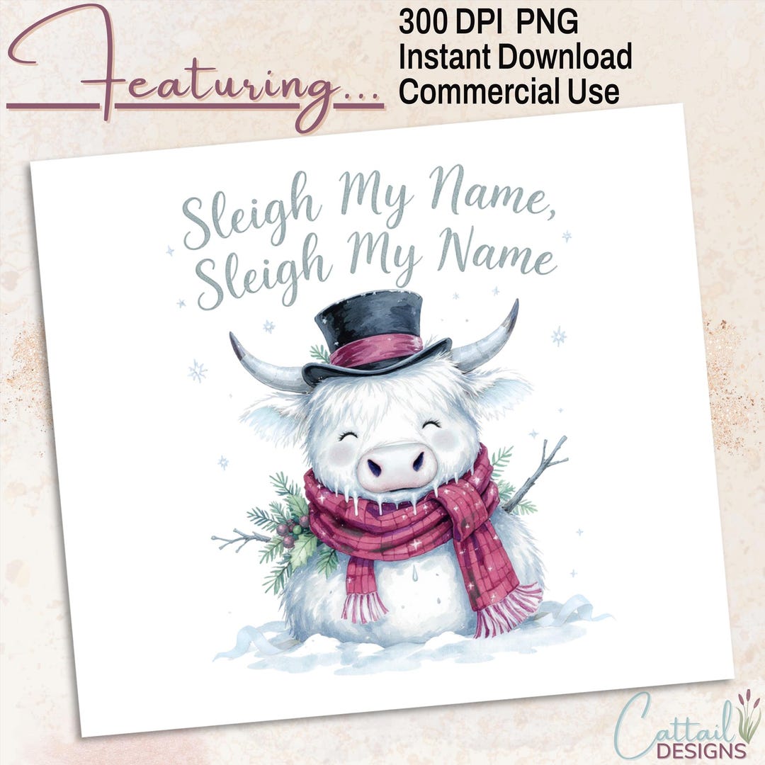 Funny Highland Cow Snowman PNG | Christmas Clipart (commercial License ...