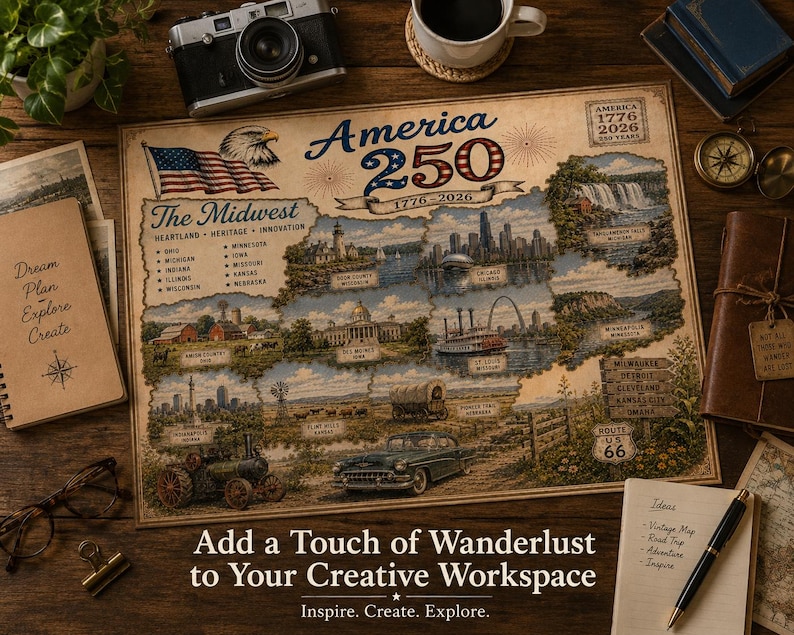 America 250 Midwest Poster, Lakes Heartland History Wall Art - Etsy