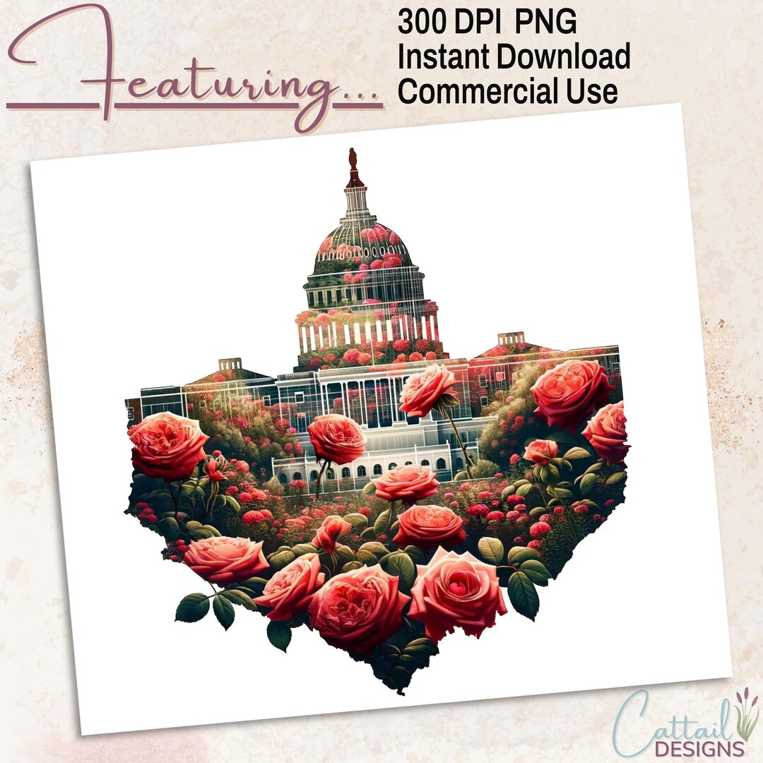 Washington DC Rose PNG: US Capitol Floral Clipart (digital Download ...