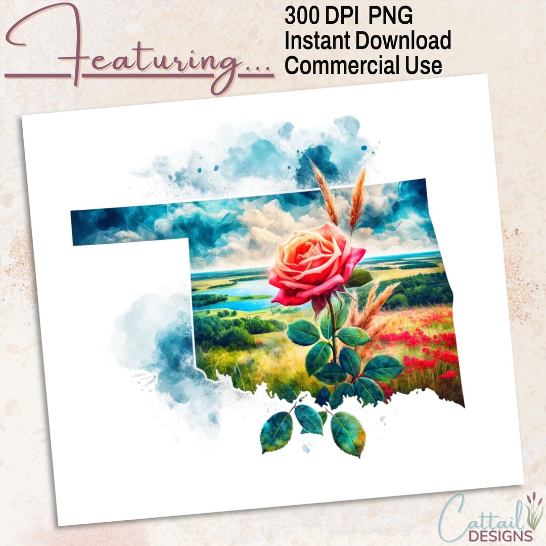 Oklahoma Rose State Flower PNG: Watercolor Floral Clipart (300 DPI ...