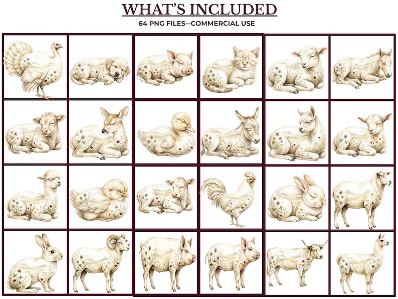 Farm Animals 101 Watercolor PNG Bundle | Baby Animal Clipart Commercial ...