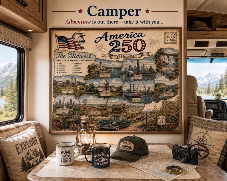 America 250 Midwest Poster, Lakes Heartland History Wall Art - Etsy