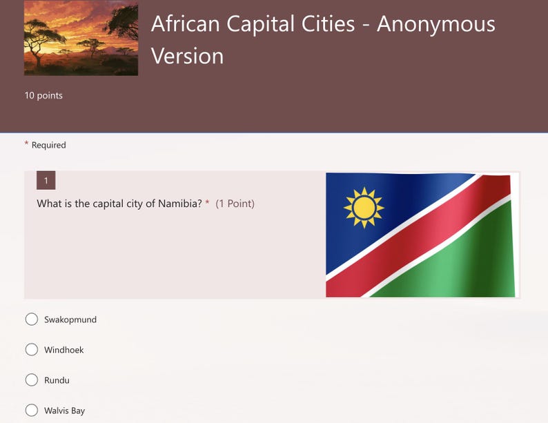 African Capital Cities - M365 Forms Team Building Quiz - Prefilled ...