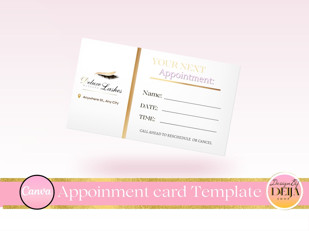 Appointment Card Reminder, Lash Appointment Card, White and Rose Gold ...