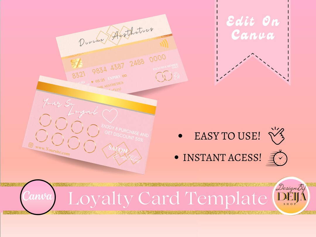 Credit Card Style Loyalty Card- Super Elegant Loyalty Card - DIY Canva ...