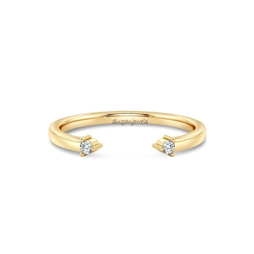 Dual Diamond Ring, 14K Gold Diamond Cuff Ring, Open Diamond Ring ...