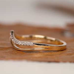 Diamond Crown Wedding Band: 14K Yellow Gold Double Layer Stacking Ring ...