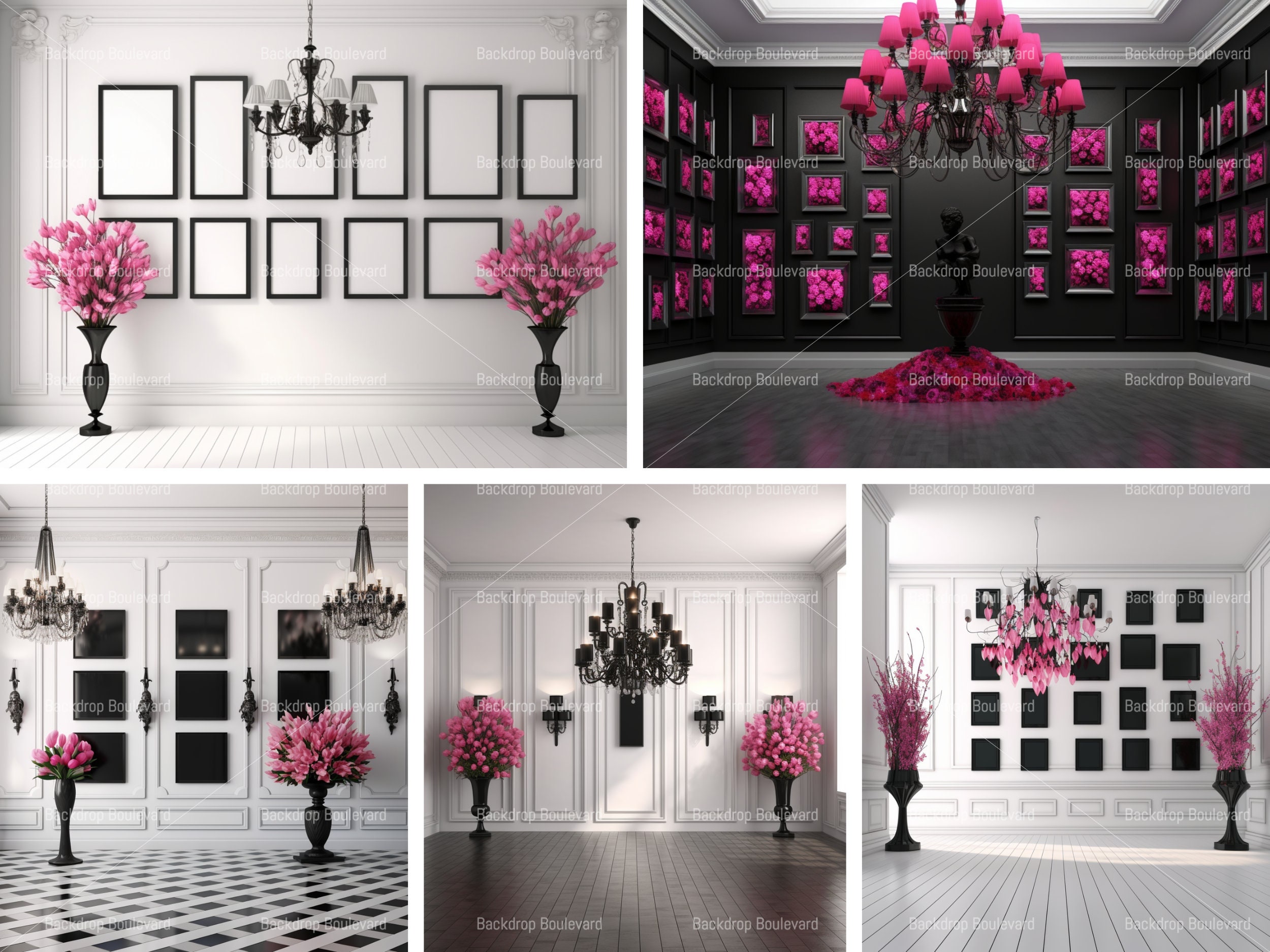20 Digital Backdrops, White, Black, Pink Rooms, Maternity Backdrop ...