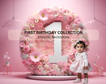 12 Baby Girl First Twelve Months Digital Backdrop, Rose Petal Numbers ...