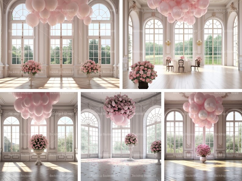Pink Balloon Digital Backdrop, English Mansion, Maternity, Birthday ...