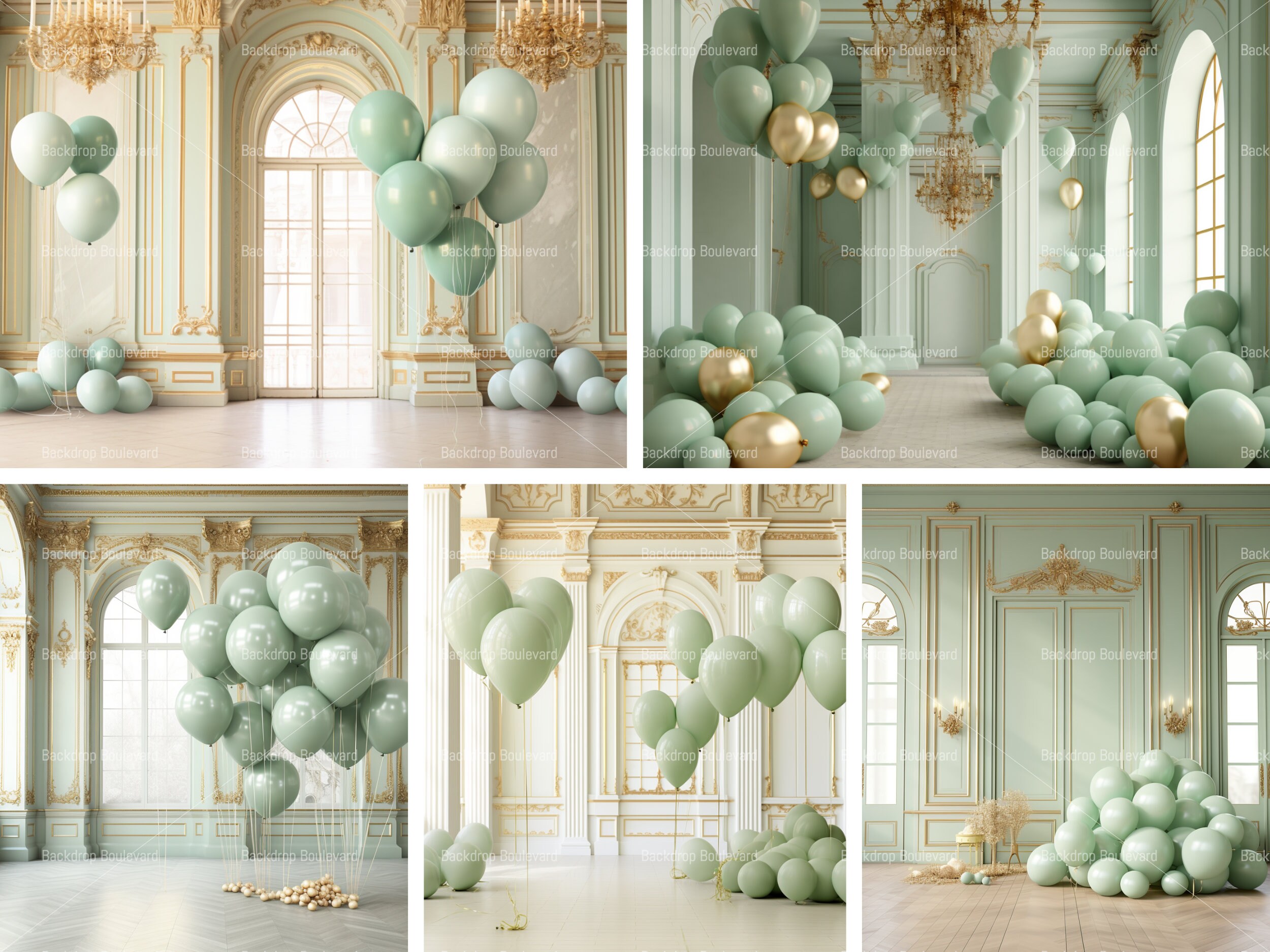 15 Green Digital Backdrops, Balloon, Celebration Digital Backdrops ...