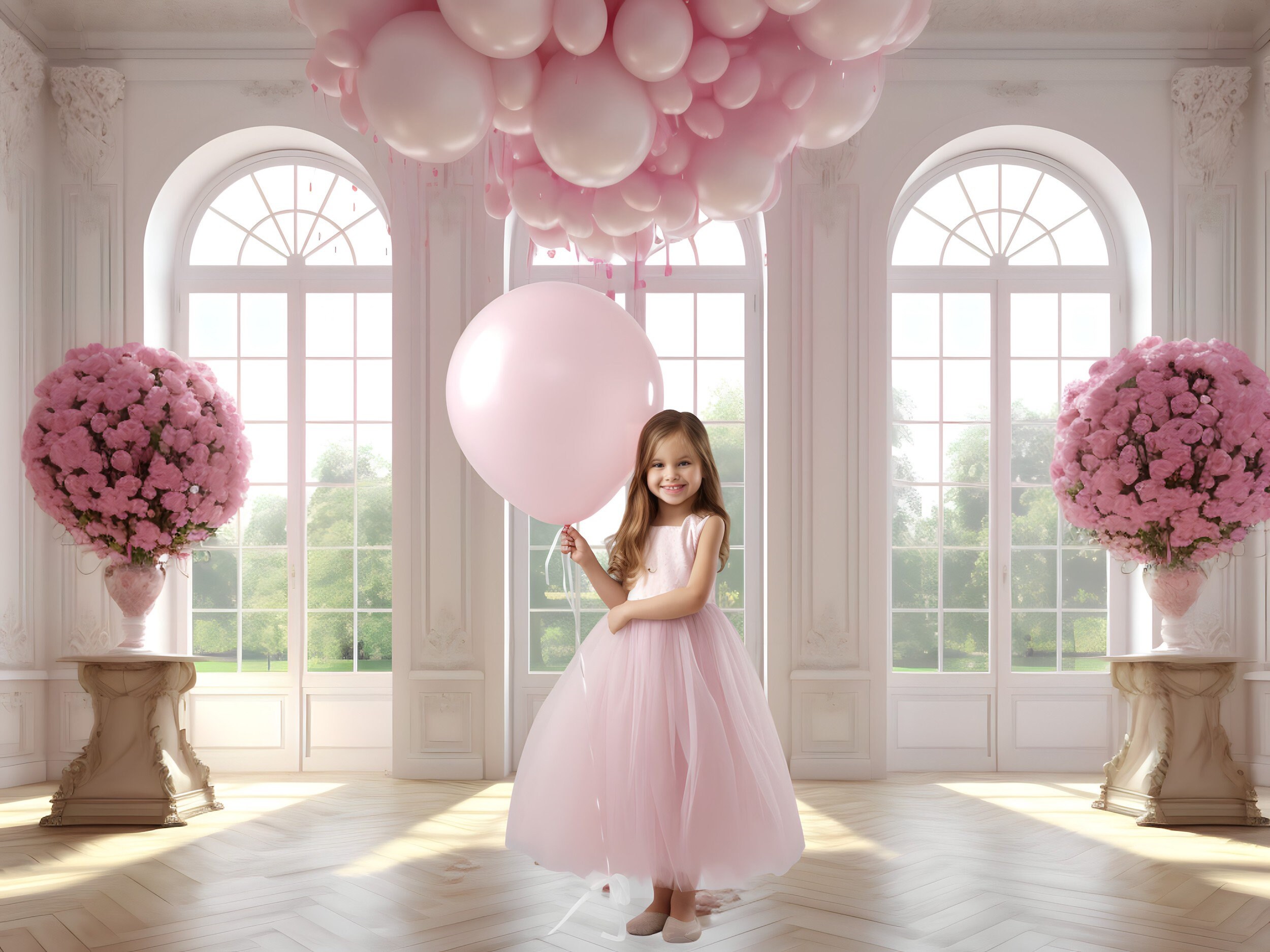 Pink Balloon Digital Backdrop, English Mansion, Maternity, Birthday ...