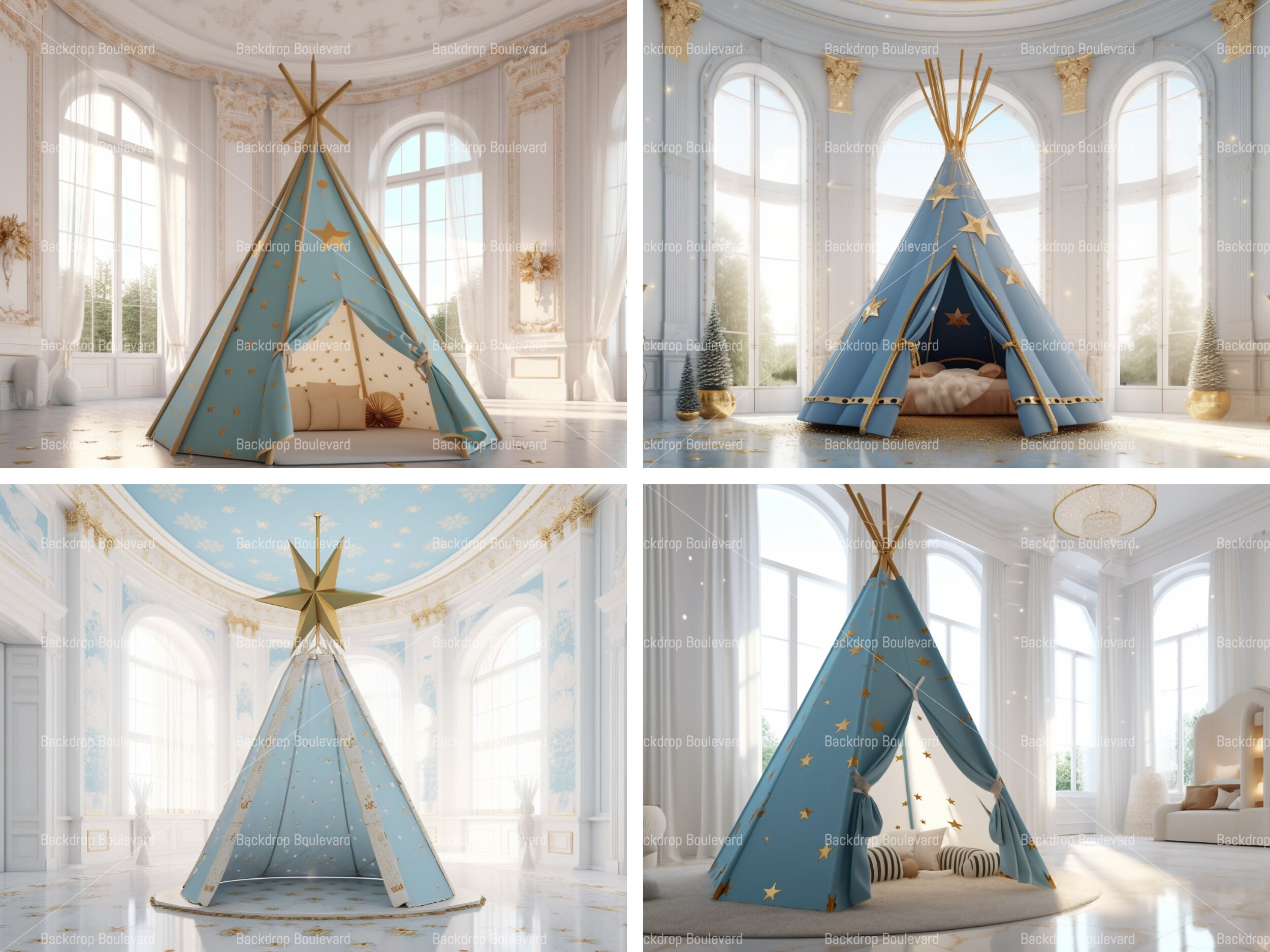 12 Digital Backdrops Blue Teepee, Child Photography Studio Backdrops, Photoshop Overlays, Cake ...