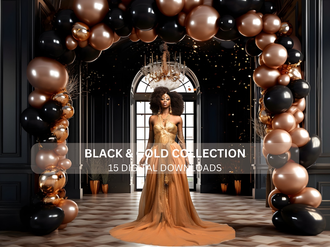15 Black & Gold Balloons Digital Backdrop Metallic Rooms for ...