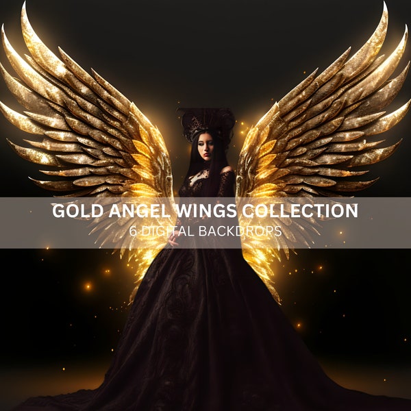 6 Gold Flame Digital Angel Wings Overlay, Photoshop Overlays, Angel ...