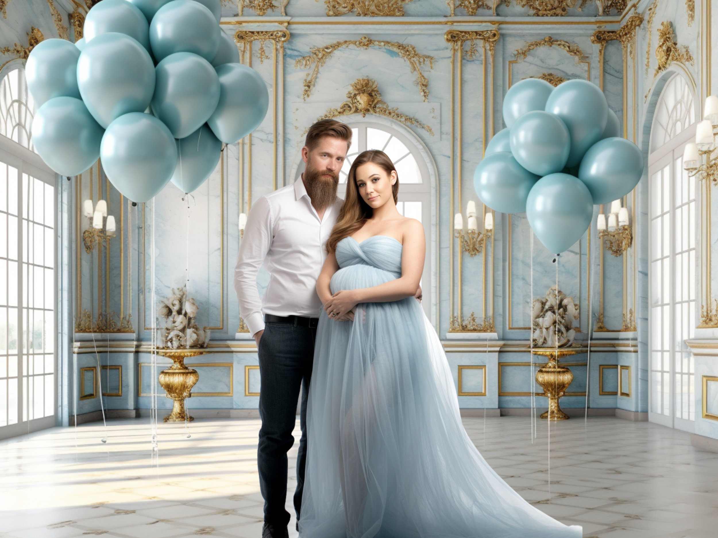 15 Blue & Gold Balloon Digital Backdrops, Kids, Maternity Overlays ...