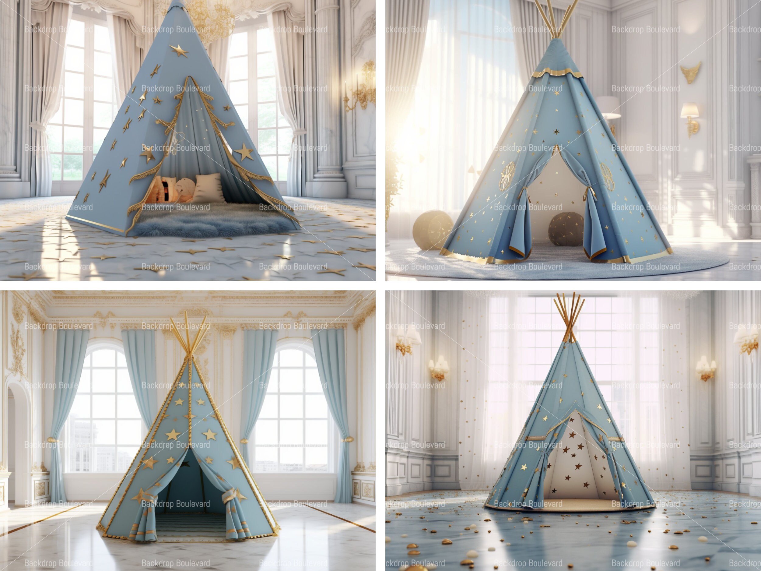 12 Digital Backdrops Blue Teepee, Child Photography Studio Backdrops, Photoshop Overlays, Cake ...